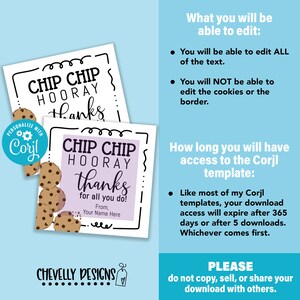EDITABLE - Chip Chip Hooray - Thank You Cookie Appreciation Gift Tags ...