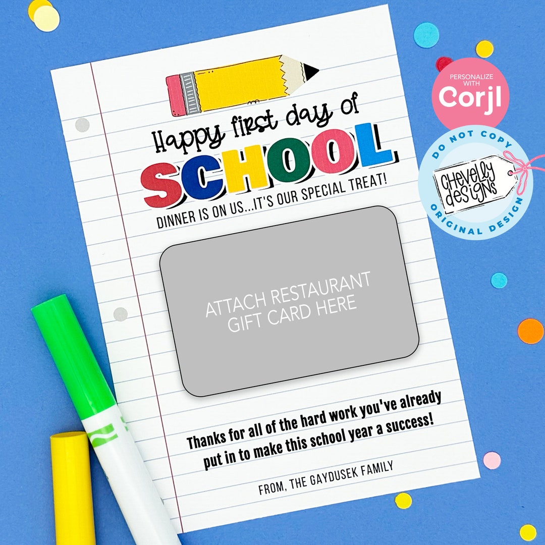 Editable Restaurant Gift Card Holder - Back to School - Dinner is on Us ...
