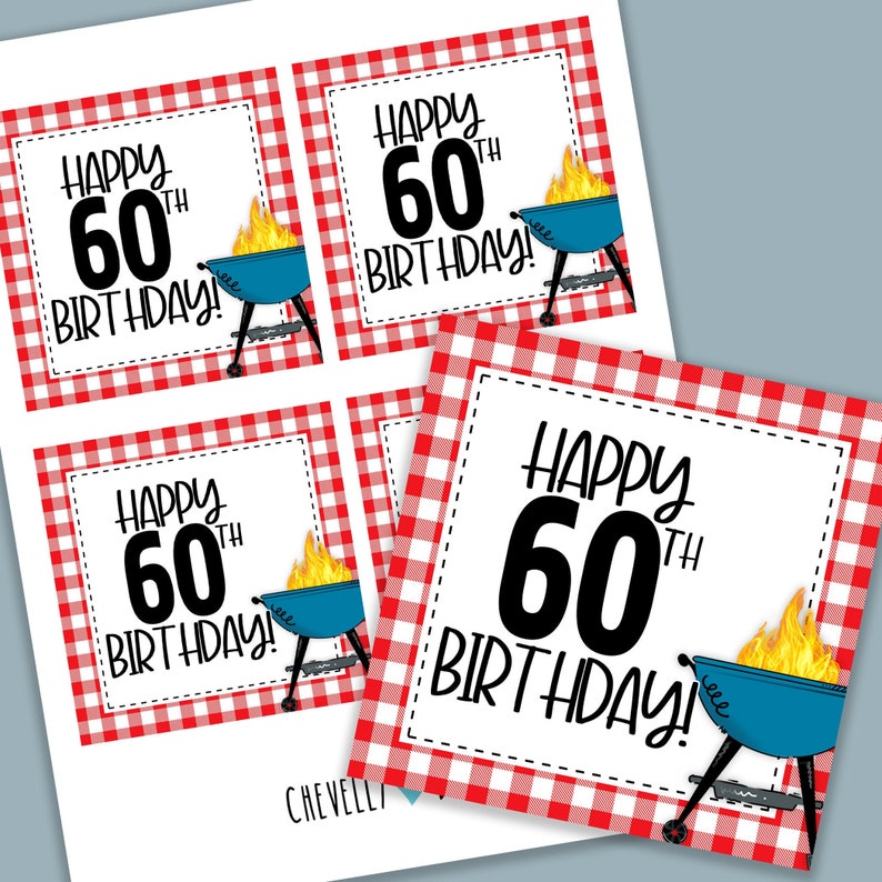 Printable 60th Birthday Gift Tags - Grill, Cookout, BBQ - Instant ...