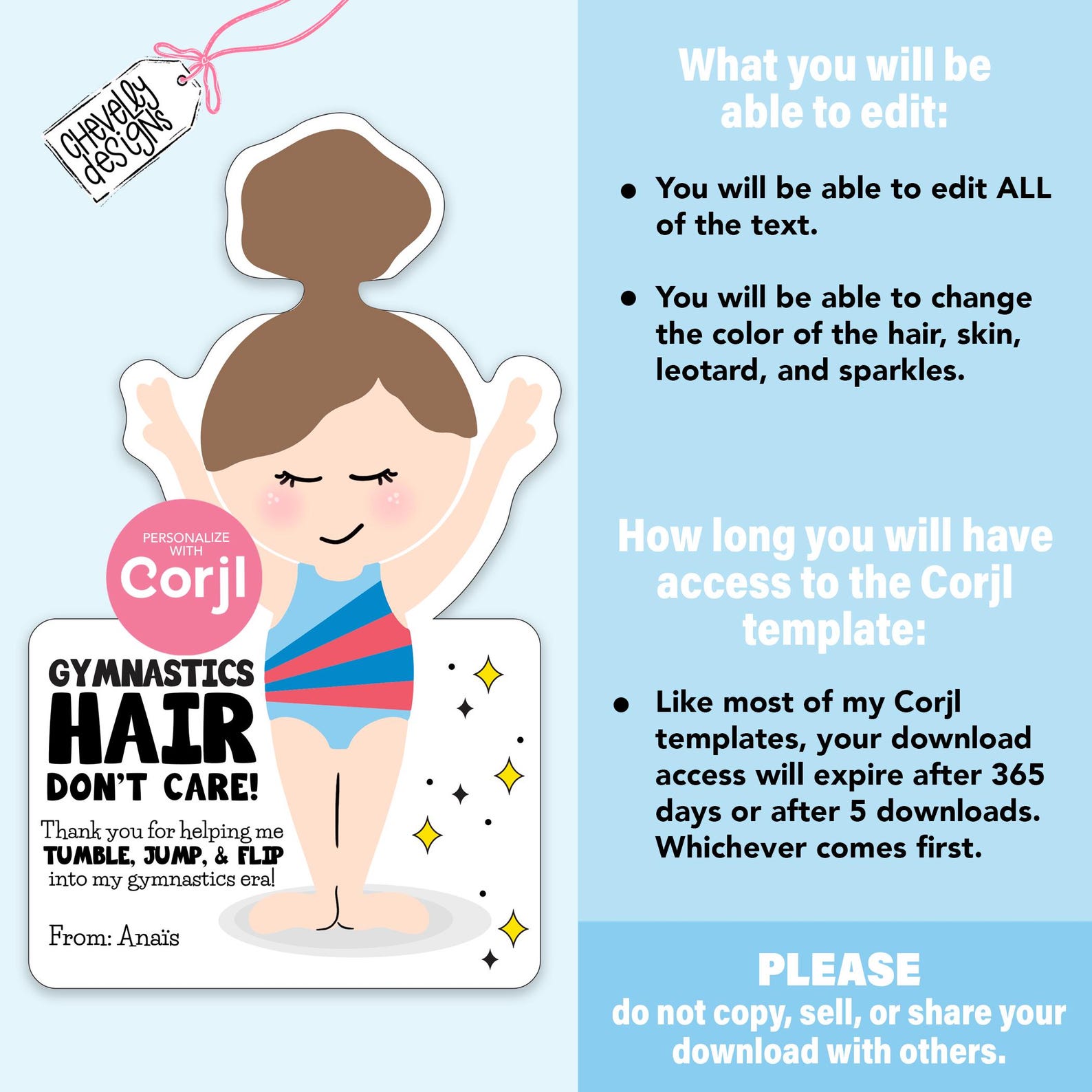 EDITABLE - Printable Gymnastics Scrunchie Party Favor - Gymnastic Hair ...