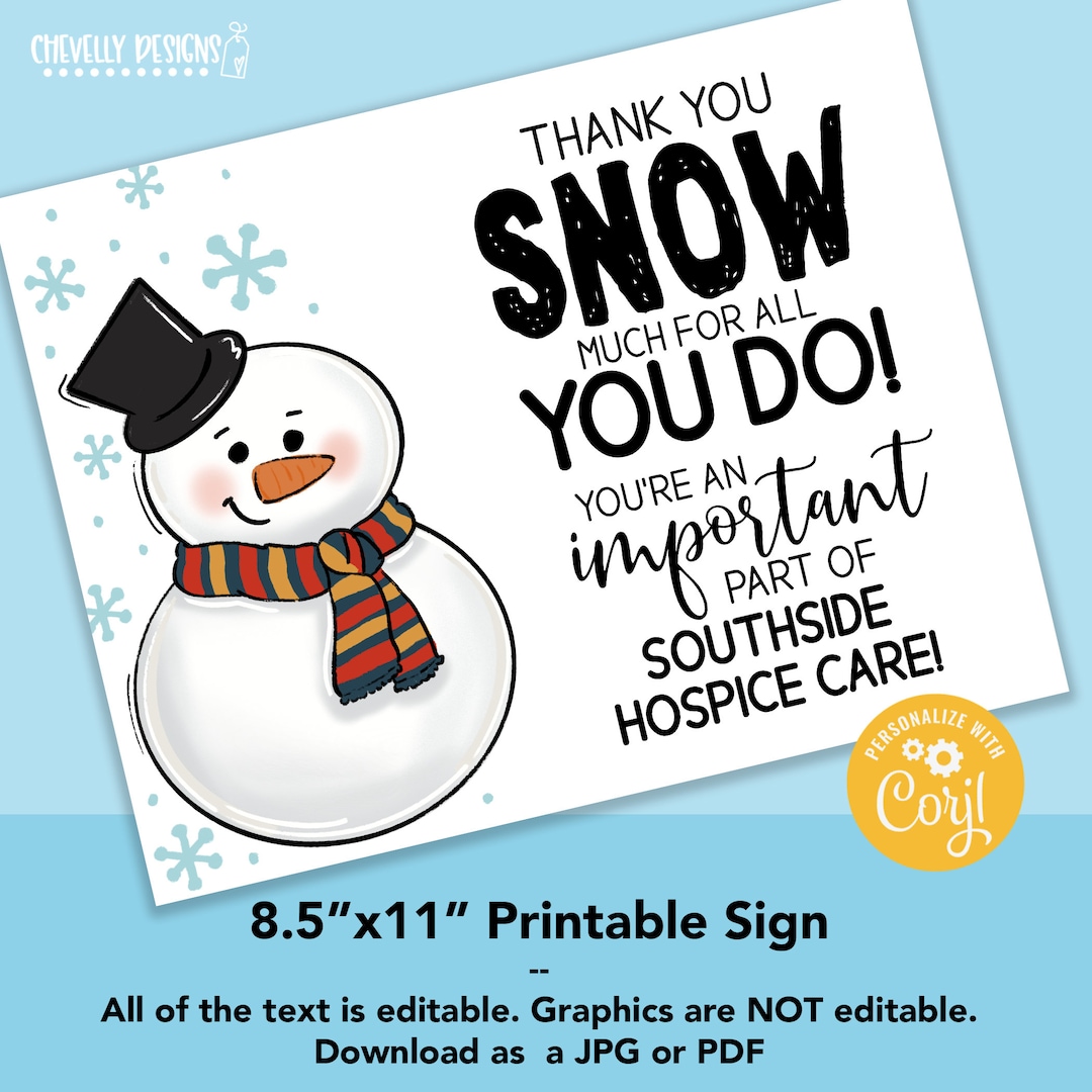 Editable - 8.5x11 Staff Appreciation Sign - Winter Snowman - Printable ...