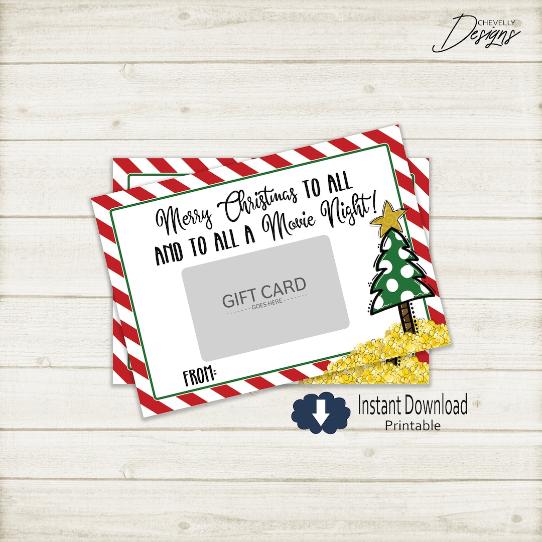 Movie Night Christmas Gift Card Printable Gift Card Holder Great Gifts ...