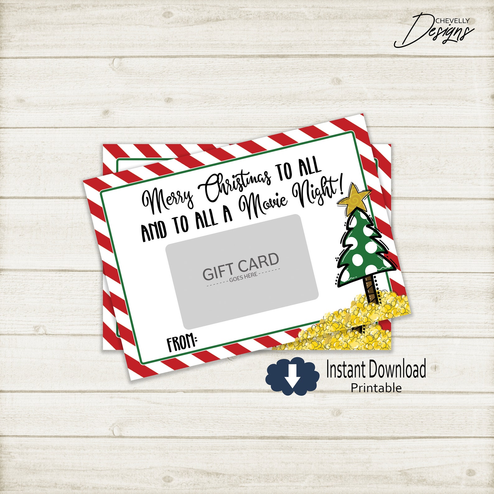 Movie Night Christmas Gift Card Printable Gift Card Holder - Etsy