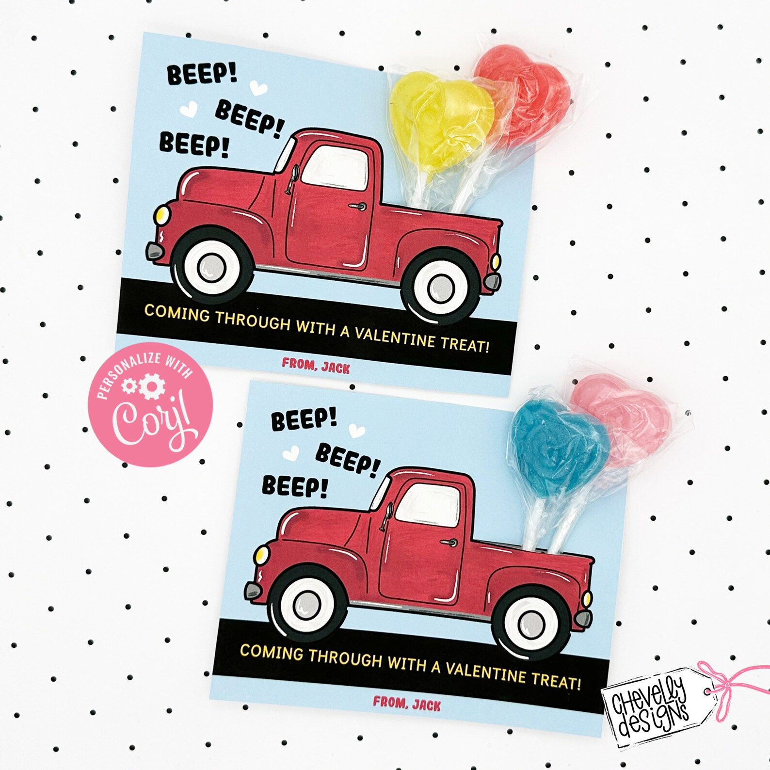 EDITABLE - Beep Beep Red Truck Sucker Valentine - Student Valentine ...