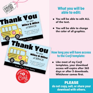 EDITABLE - Thank You for Your Miles of Service - Bus Driver ...