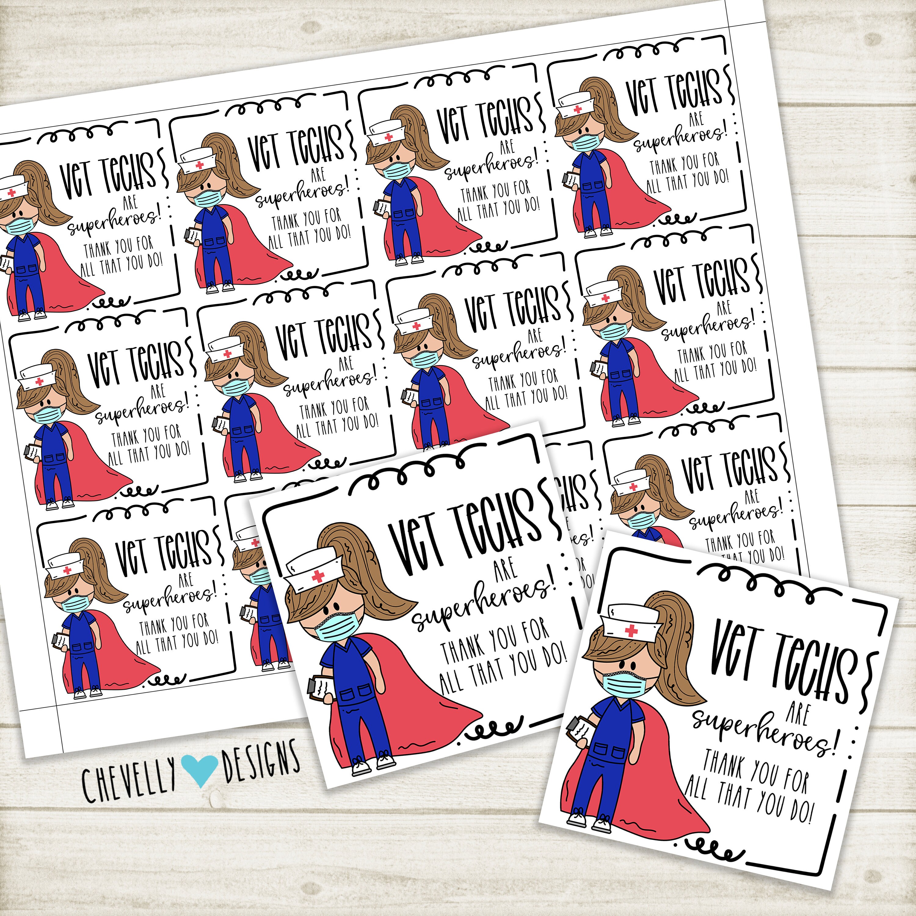 Printable Vet Techs Are Superheroes Appreciation Gift Tags | Etsy