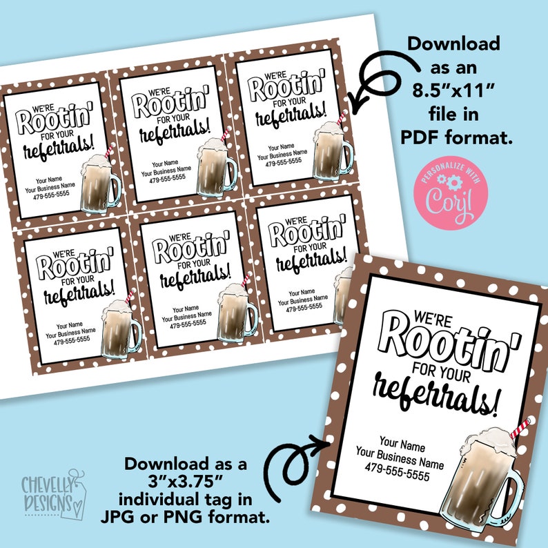 Editable - Rootin for Your Referrals - Root Beer Gift Tags - Business ...