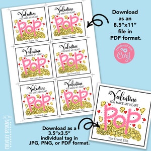 Editable - Valentine You Make My Heart Pop - Gift Tags for Popcorn ...