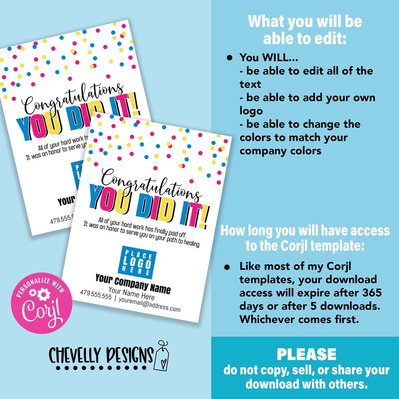 EDITABLE - Congratulations You Did It - Gift Tag for Completing Therapy ...
