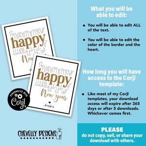 EDITABLE Happy Happy Happy New Year Gift Tags Printable Digital File HT ...