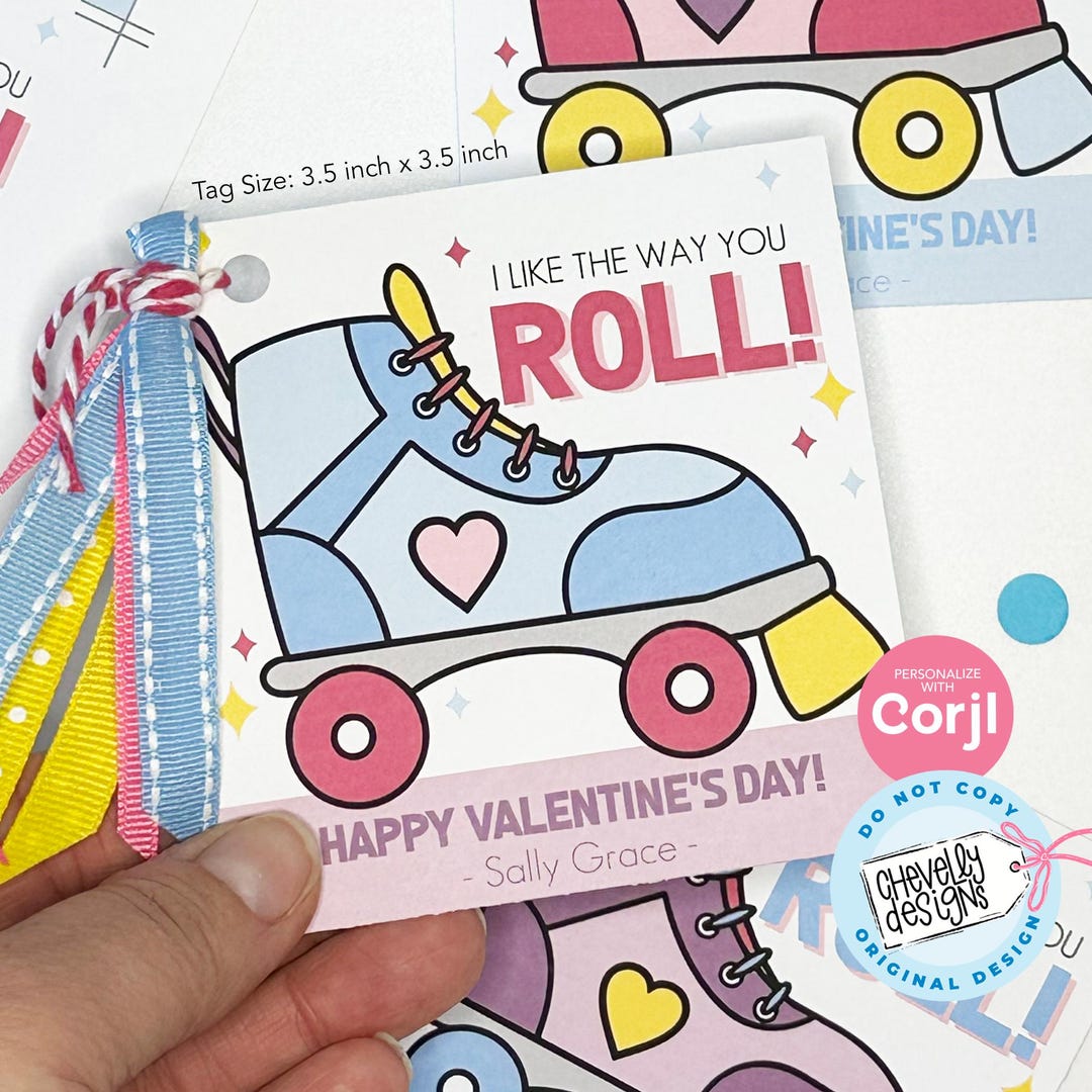 Editable, Printable Roller Skate Valentine Cards for Class Party, I ...