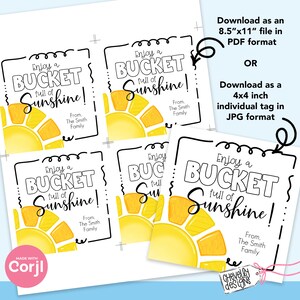 Editable Bucket Full of Sunshine - Summer Gift Tag - Printable Digital ...