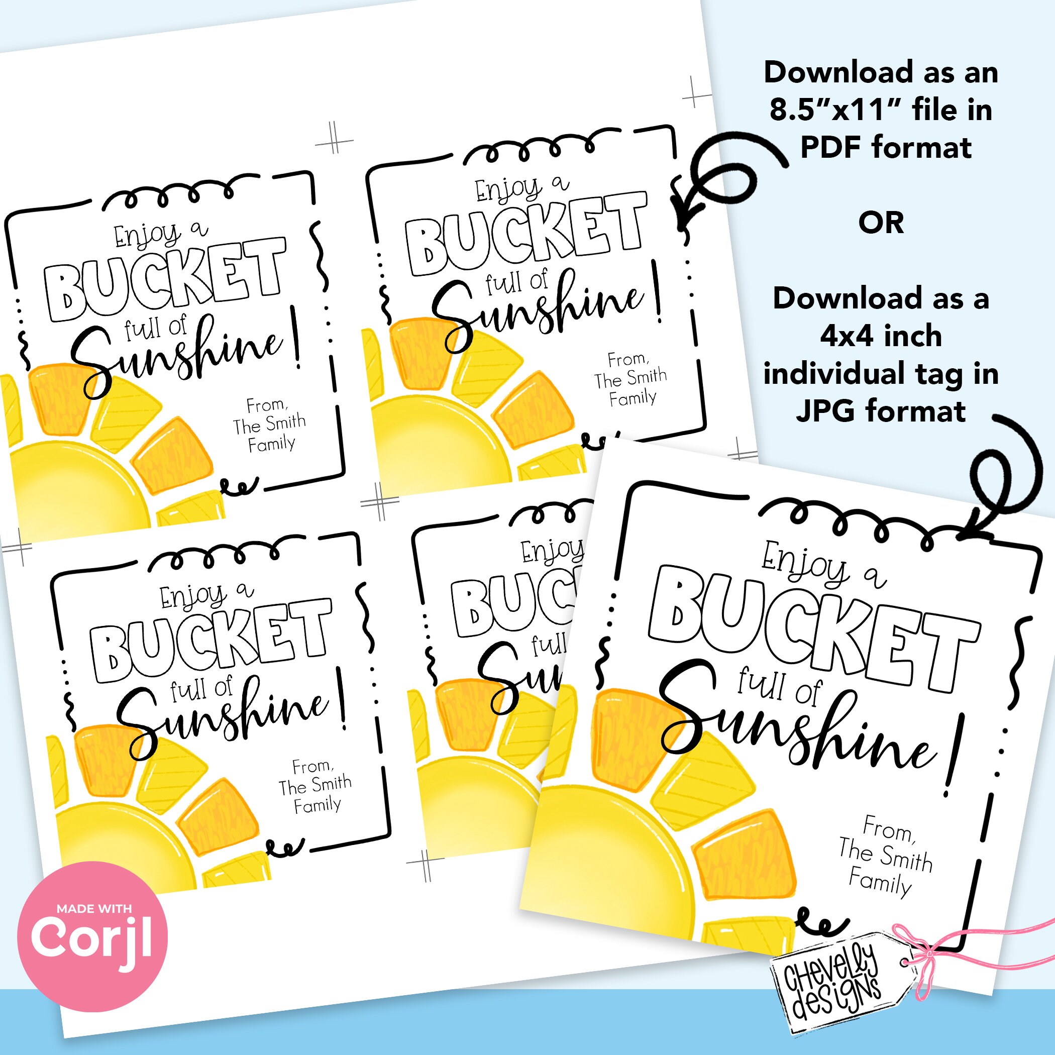 Editable Bucket Full of Sunshine - Summer Gift Tag - Printable Digital ...
