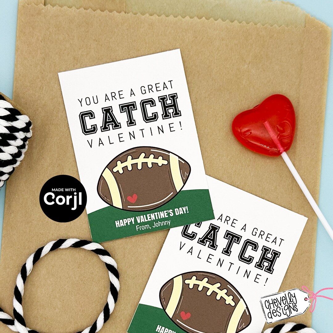 EDITABLE - You Are a Great Catch Valentine - Football, Sports, Student ...