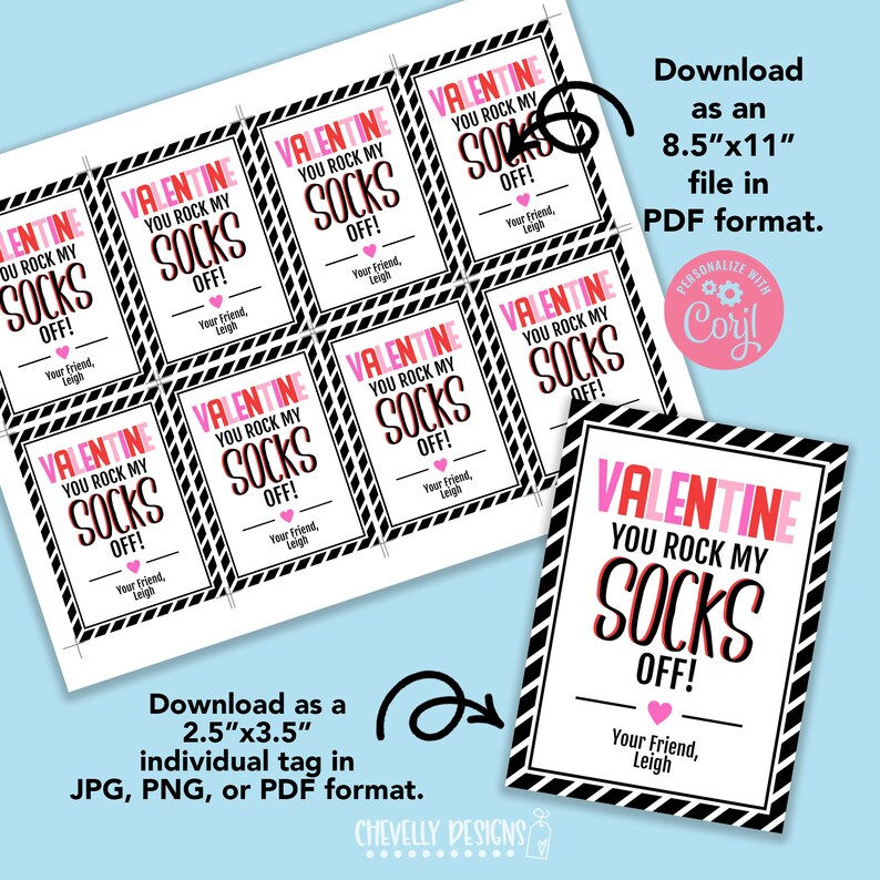 Editable You Rock My Socks off Valentine Gift Tags - Etsy