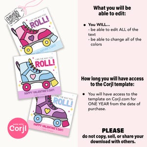 Editable, Printable Roller Skate Valentine Cards for Class Party, I ...