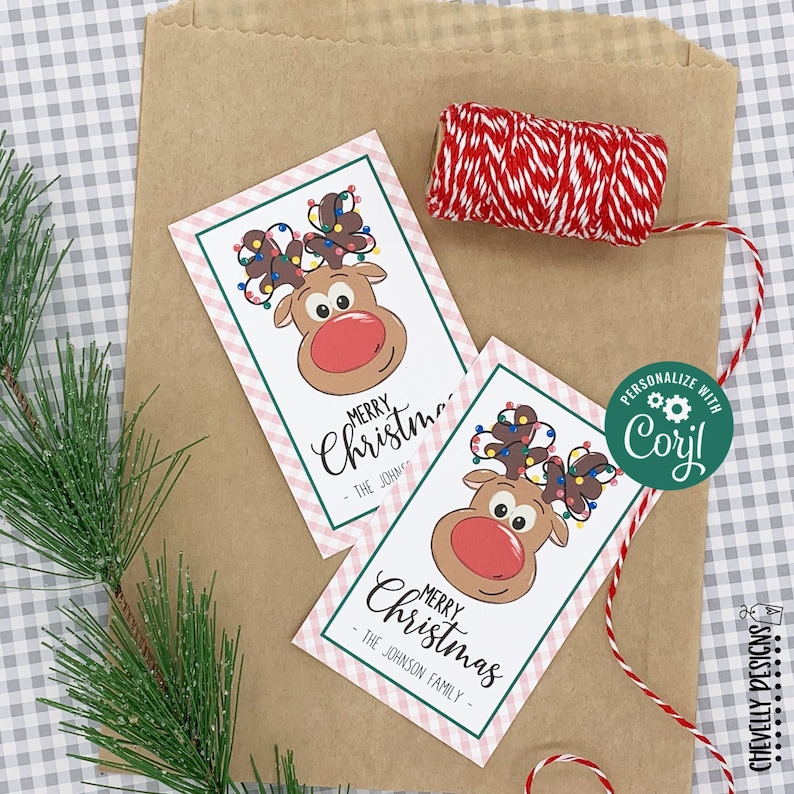 EDITABLE Christmas Reindeer Gift Tags Rudolph Printable - Etsy