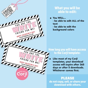 EDITABLE - You Are the Write Friend for Me - Student Valentine Cards ...