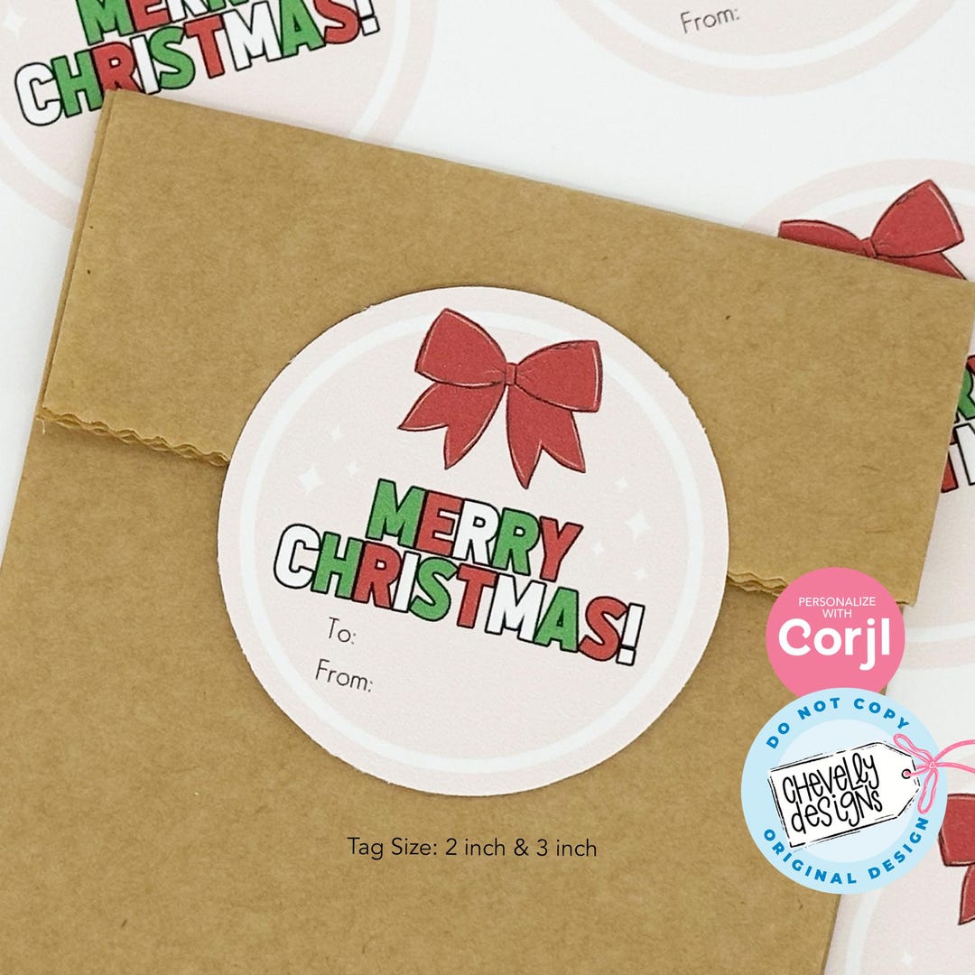EDITABLE - Merry Christmas Bow Circle Gift Tags, 2 Inch and 3 Inch ...