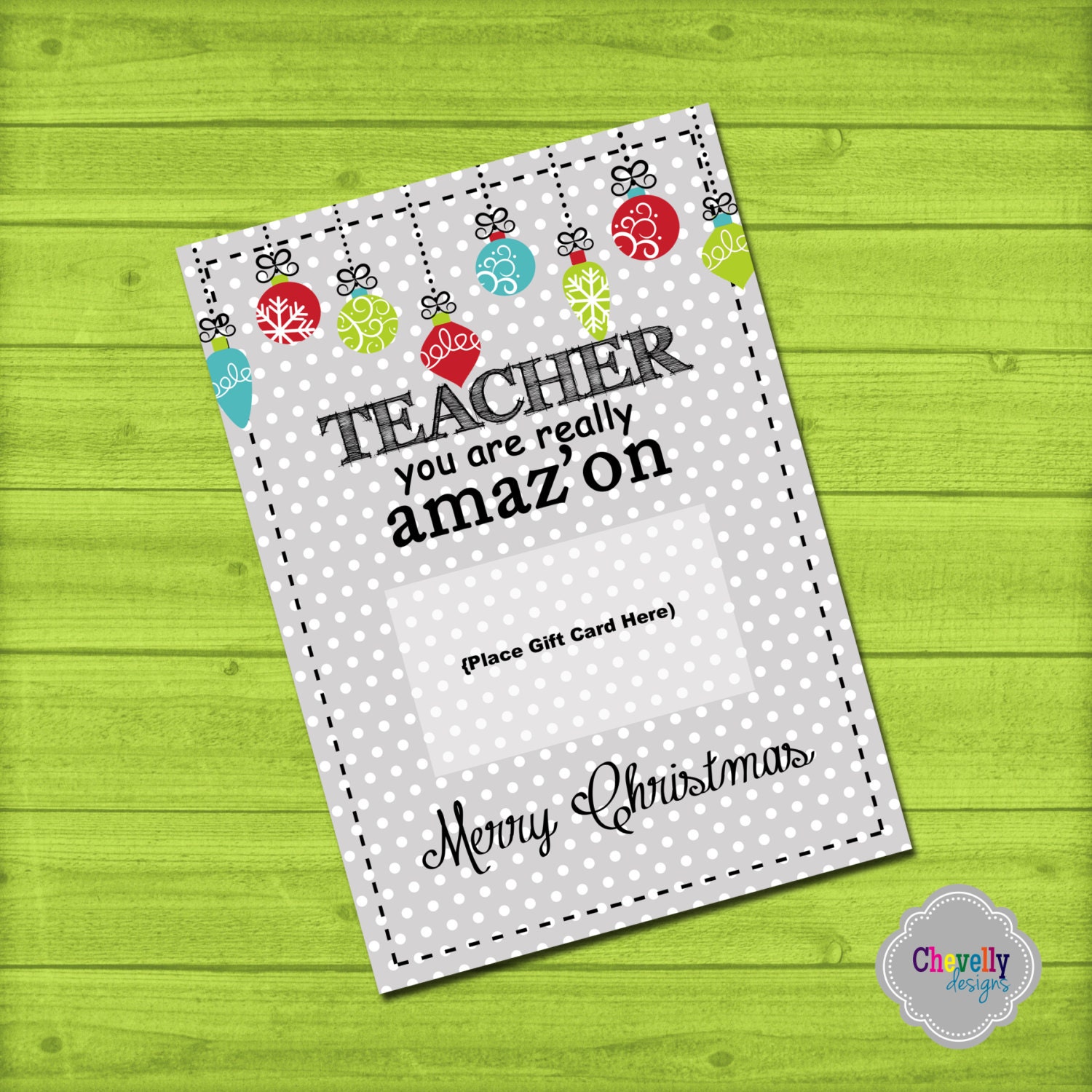 INSTANT DOWNLOAD Teacher Christmas Gift Card Printable | Etsy