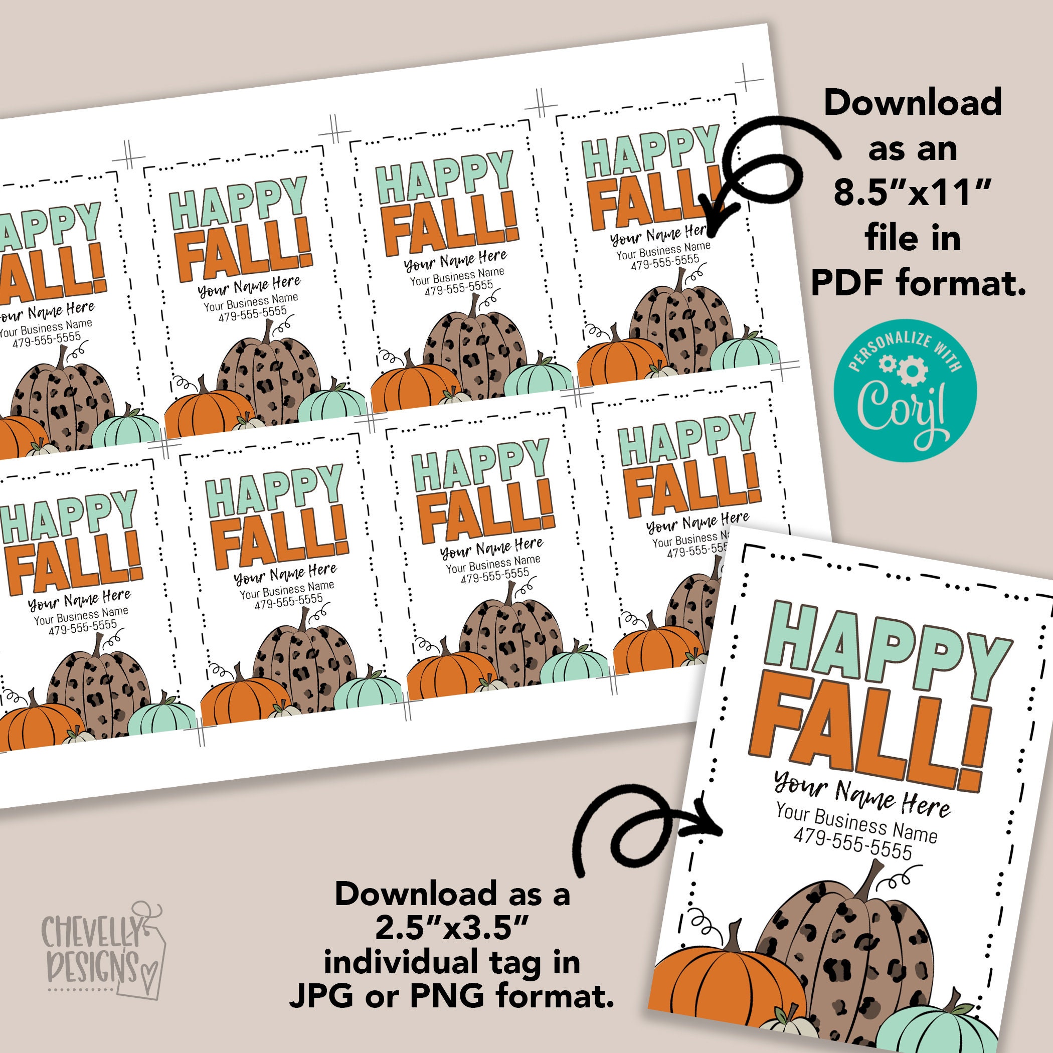 EDITABLE Happy Fall Pumpkin Gift Tags Printable Digital - Etsy
