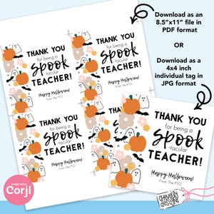 EDITABLE Halloween Gift Tag - Spook-tacular Teacher - Printable Digital ...