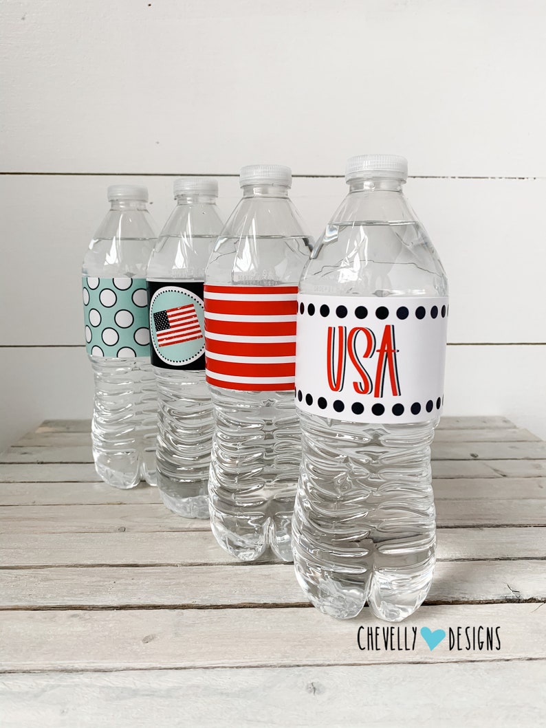Printable Patriotic Water Bottle Labels Instant Digital | Etsy
