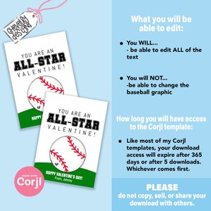 EDITABLE - You Are an All Star Valentine - Baseball, Sports, Student ...