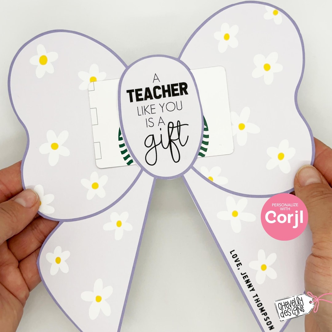 Editable, Printable Teacher Appreciation Bow Gift Tag or Gift Card ...