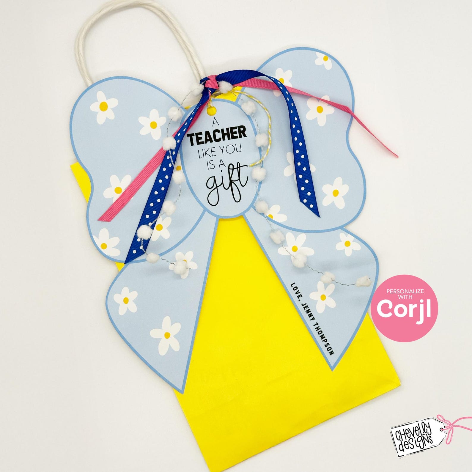 Editable, Printable Teacher Appreciation Bow Gift Tag or Gift Card ...