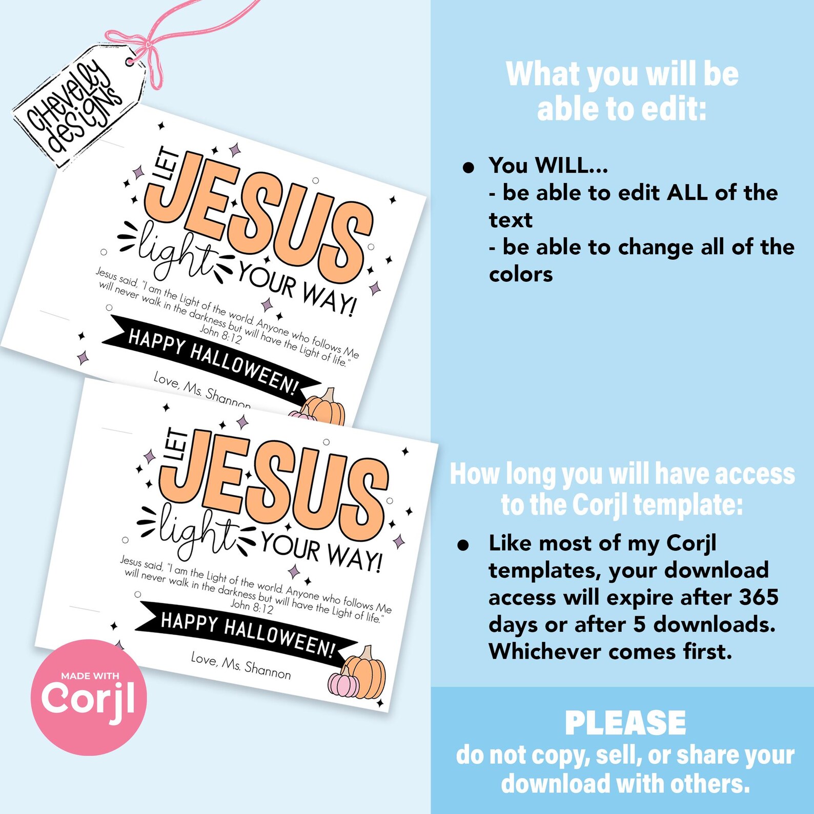EDITABLE - Glow Stick Gift Tags - Let Jesus Light Your Way Halloween ...
