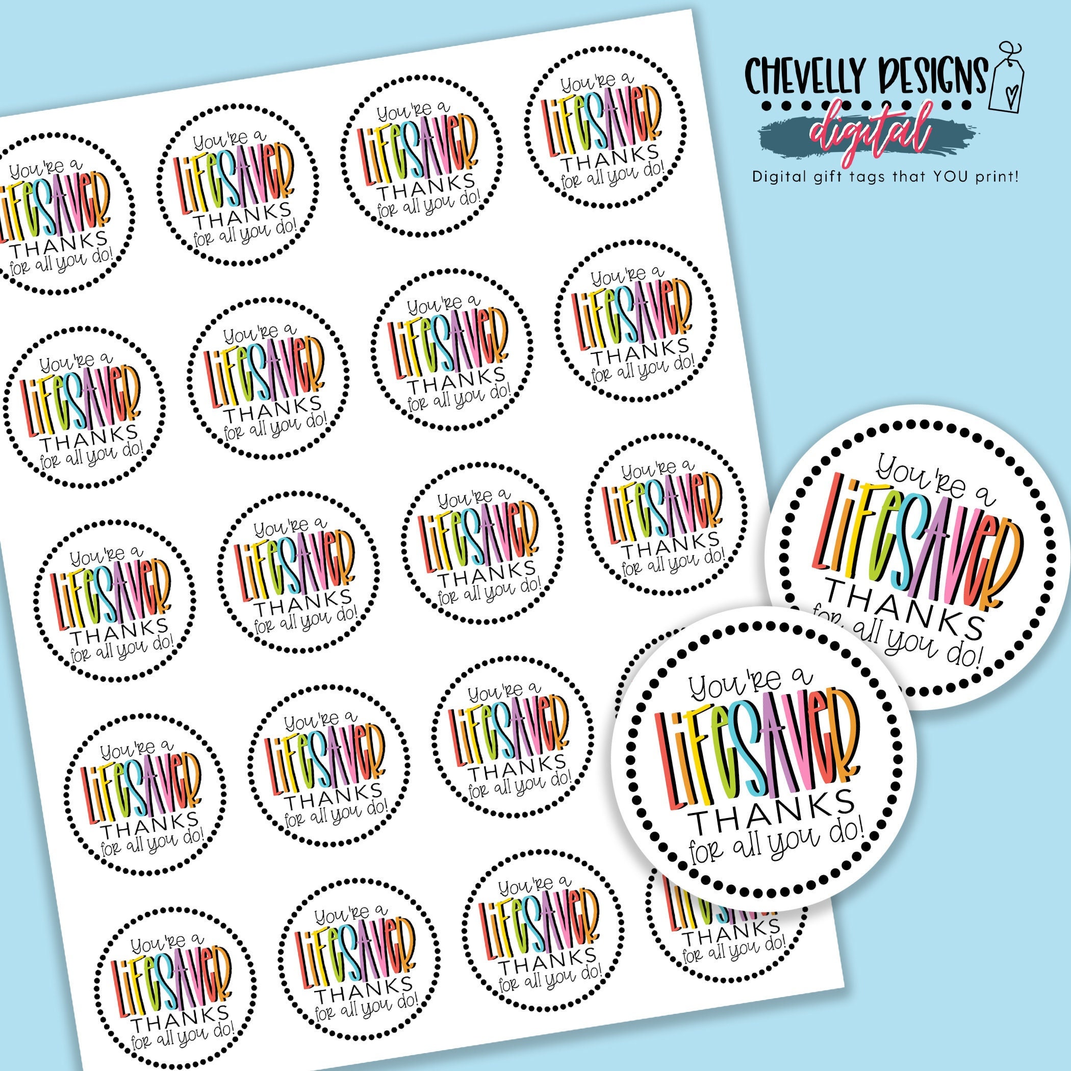 Lifesaver Thank You Gift Tags 2 Circle Printable - Etsy