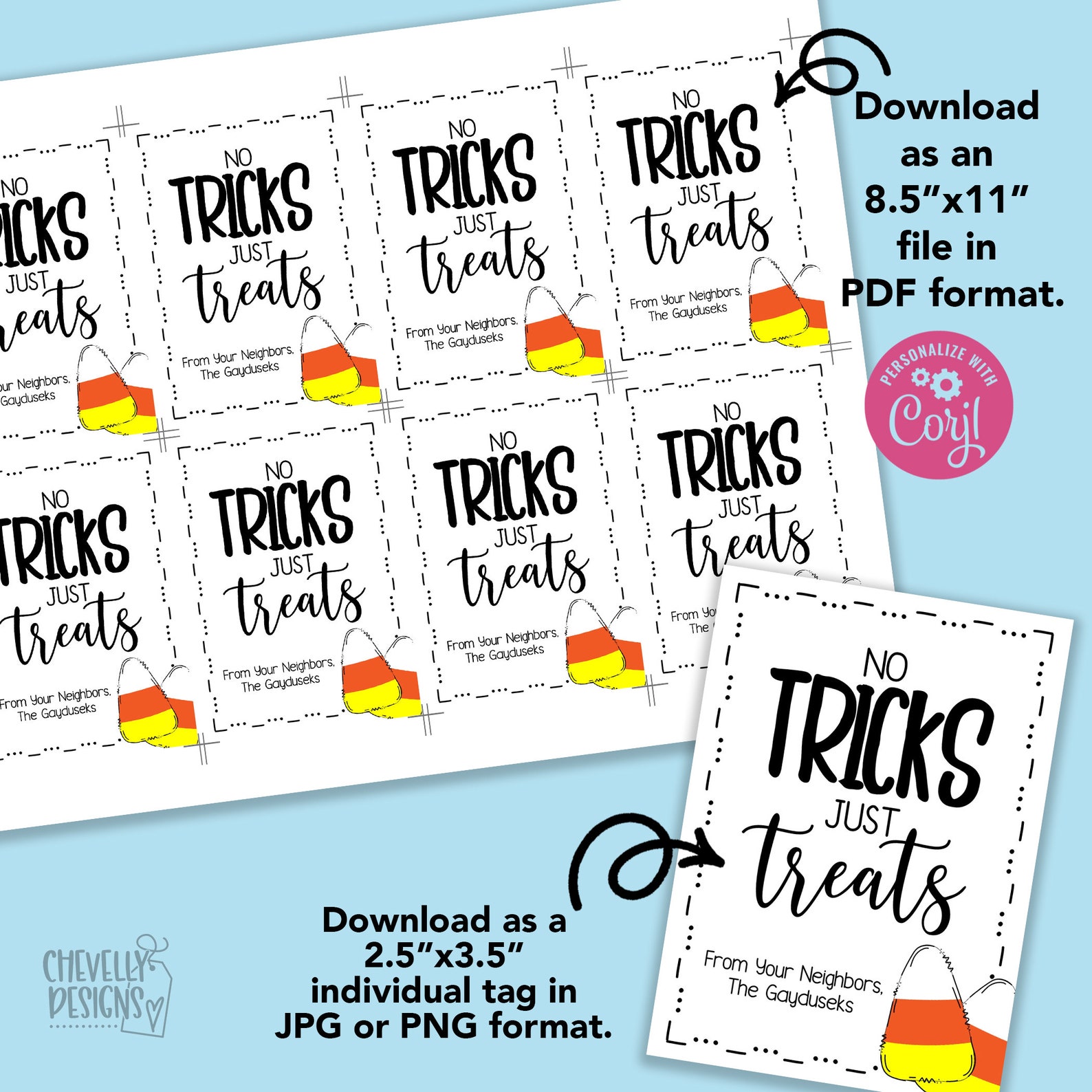 EDITABLE - No Tricks Just Treats - Candy Corn Halloween Gift Tags ...