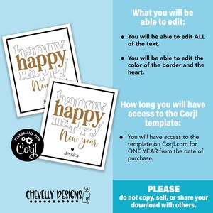 EDITABLE - Happy Happy Happy New Year Gift Tags - Printable Digital ...