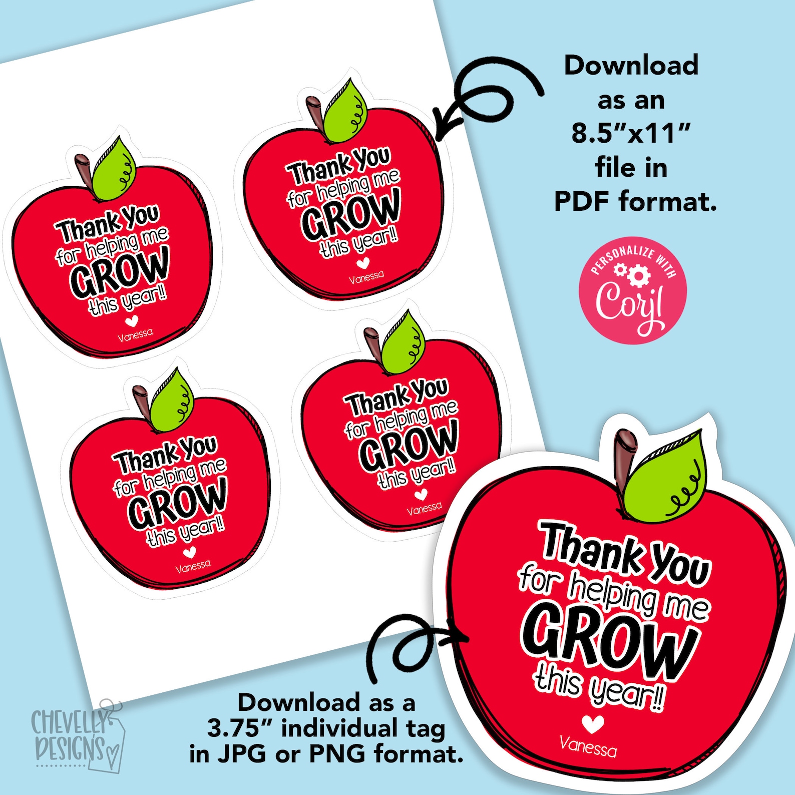 EDITABLE Thank You for Helping Me Grow This Year Apple - Etsy