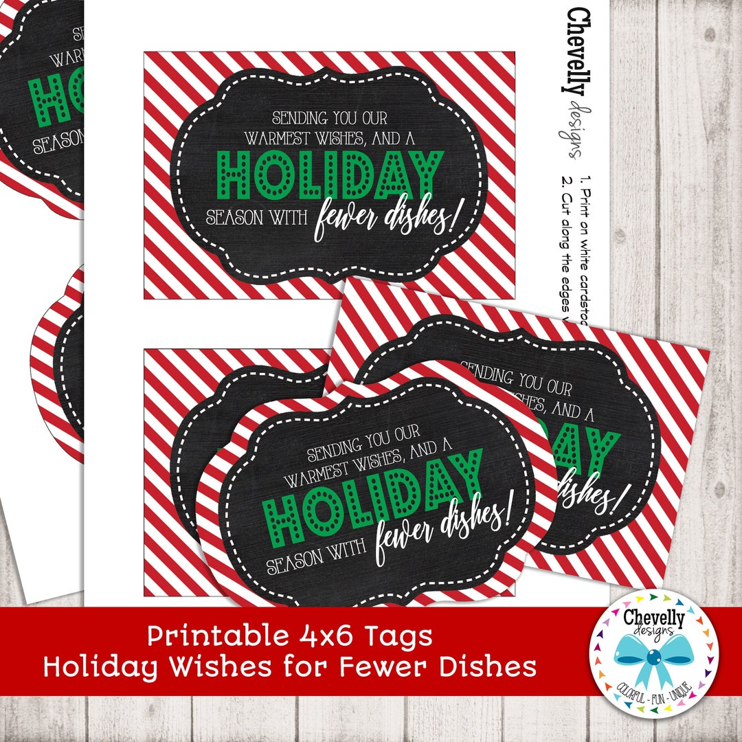 Printable - Christmas FEWER DISHES Gift Tags - Printable, Holiday ...