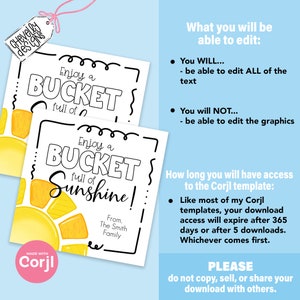Editable Bucket Full of Sunshine - Summer Gift Tag - Printable Digital ...