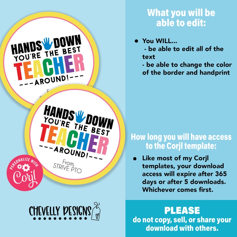 EDITABLE - Hands Down You're the Best Teacher - Appreciation Gift Tags ...