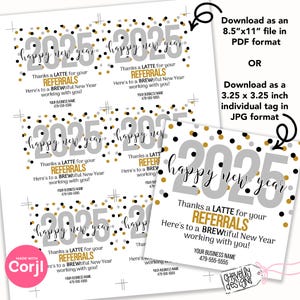 Editable - 2025 Happy New Year Referral Marketing Gift Tags - Printable ...