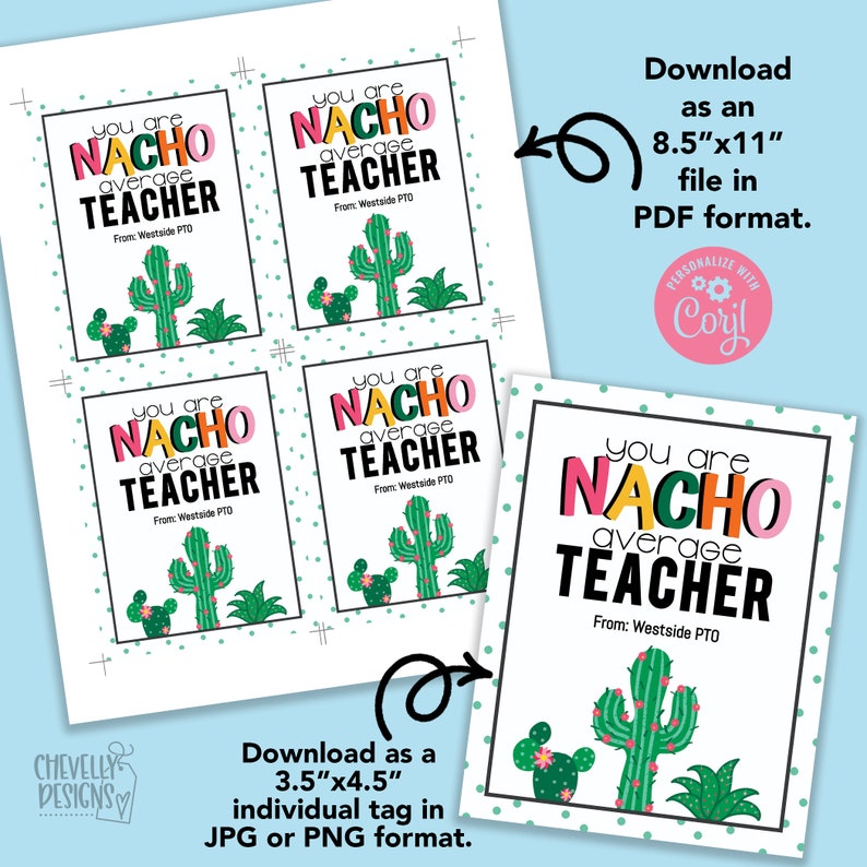 Editable Nacho Average Teacher Appreciation Gift Tags - Etsy
