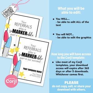 Editable Marker Referral Gift Tags - Your Referrals Play a Remarkerable ...