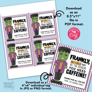 Editable - Funny Halloween Teacher Gift Tag - Frankenstein - Printable ...