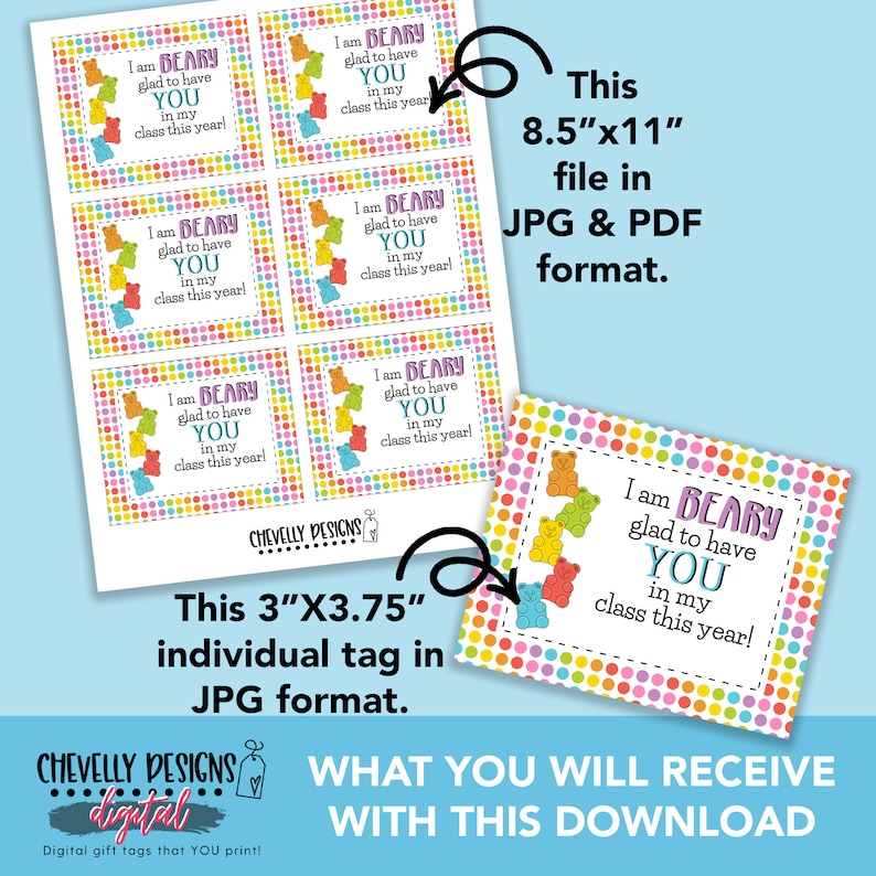 Printable Glad You Are in My Class Gummy Bear Gift Tags - Etsy
