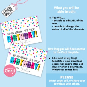 EDITABLE - Hip Hip Hooray, It's Your Birthday - Confetti Gift Tag ...