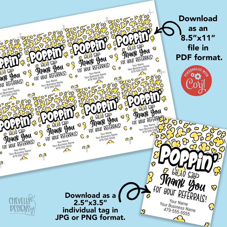Editable Poppin' by to Say Thank You Referral Gift Tags - Etsy