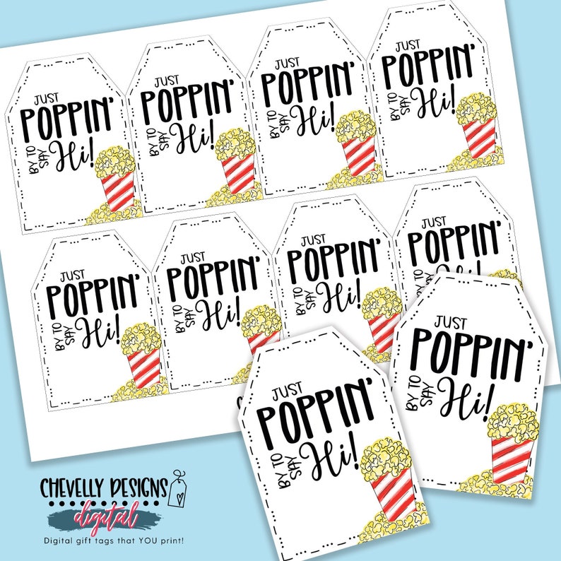 Just Popping by to Say Hi Popcorn Gift Tags Printable - Etsy Singapore