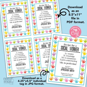 EDITABLE - Recipe for a Social Worker - Appreciation Gift Tags ...
