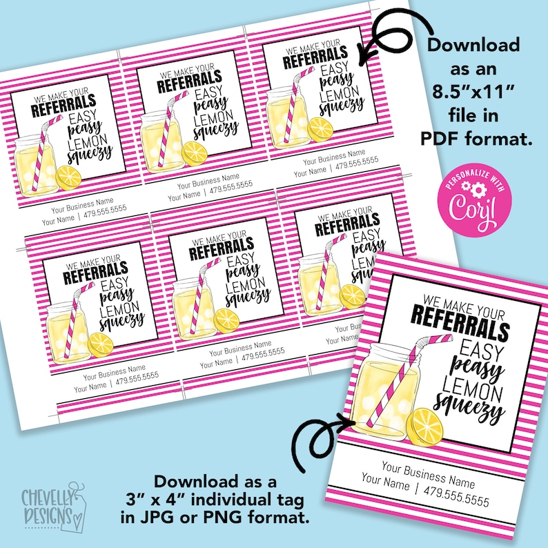 EDITABLE - We Make Your Referrals Easy Peasy Lemon Squeeze - Printable ...