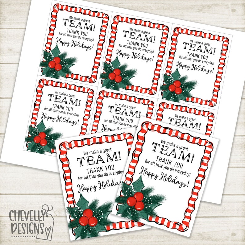 Printable Christmas Gift Tags - We Make a Great Team >>>instant Digital ...
