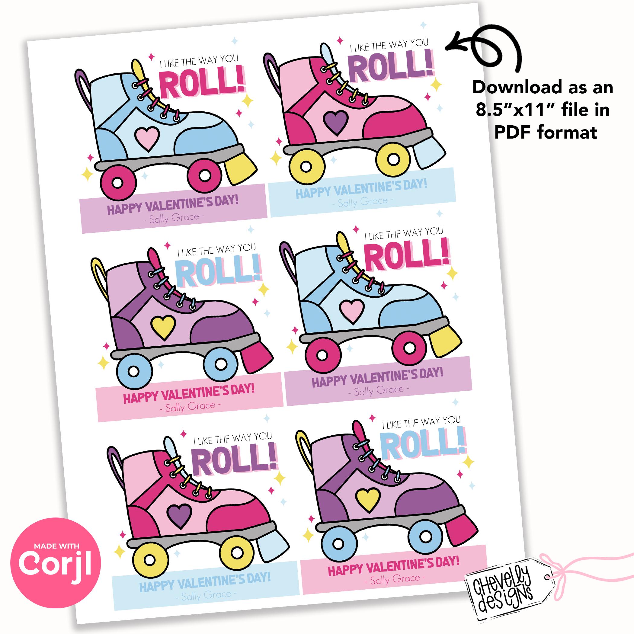 Editable, Printable Roller Skate Valentine Cards for Class Party, I ...